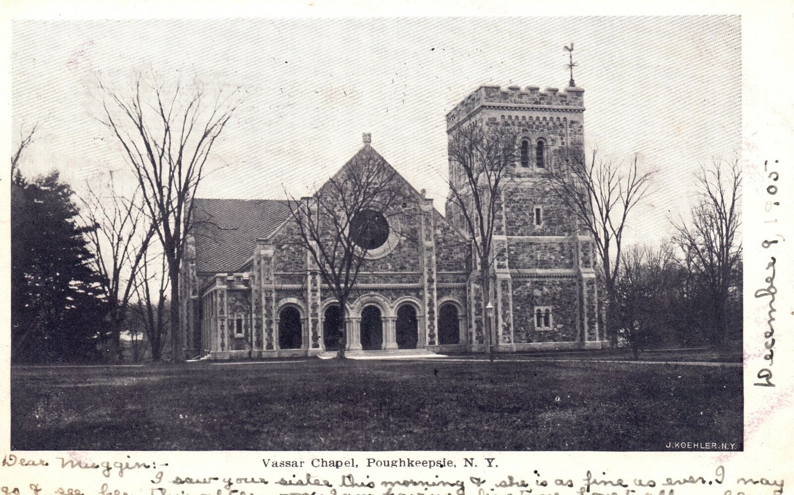 Vintage Postcard 1905 Vassar Chapel Religious Building Poughkeepsie New ...