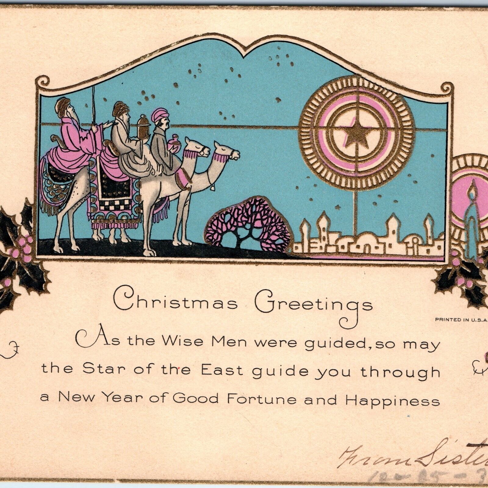 1931 Palestine Baby Jesus Born Christmas Thick Greetings Card Gold ...