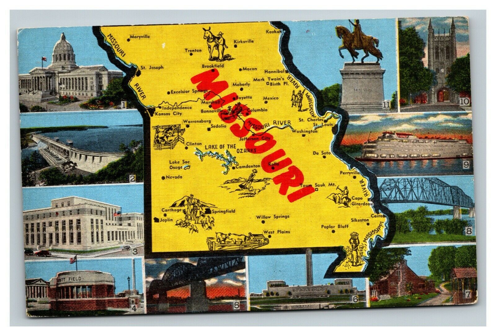 Vintage 1944 Postcard Greetings From Missouri - Giant Map Buildings ...