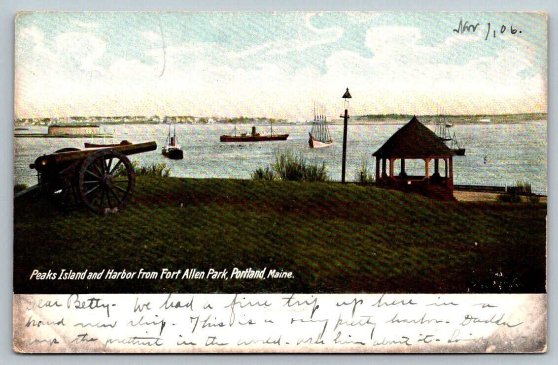 Portland Maine Peaks Island and Harbor Fort Allen Park Postcard 1906 ...