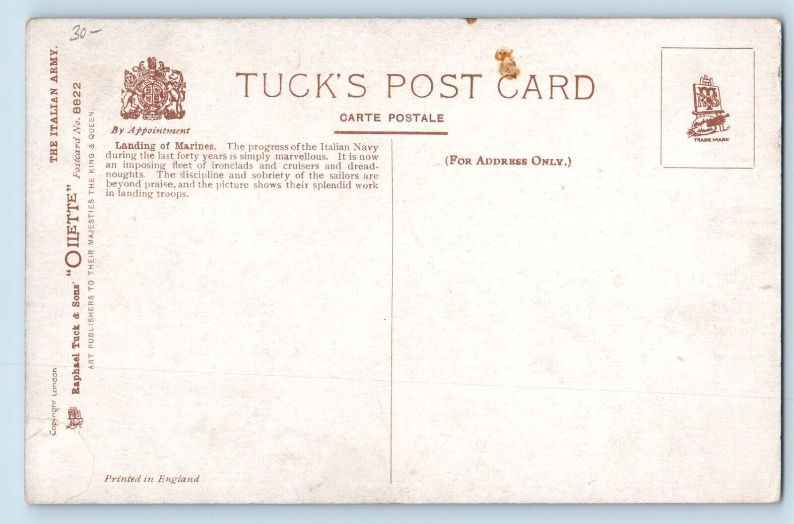 Signed Artist Postcard Marina Italiana The Italian Army Oilette Tuck ...