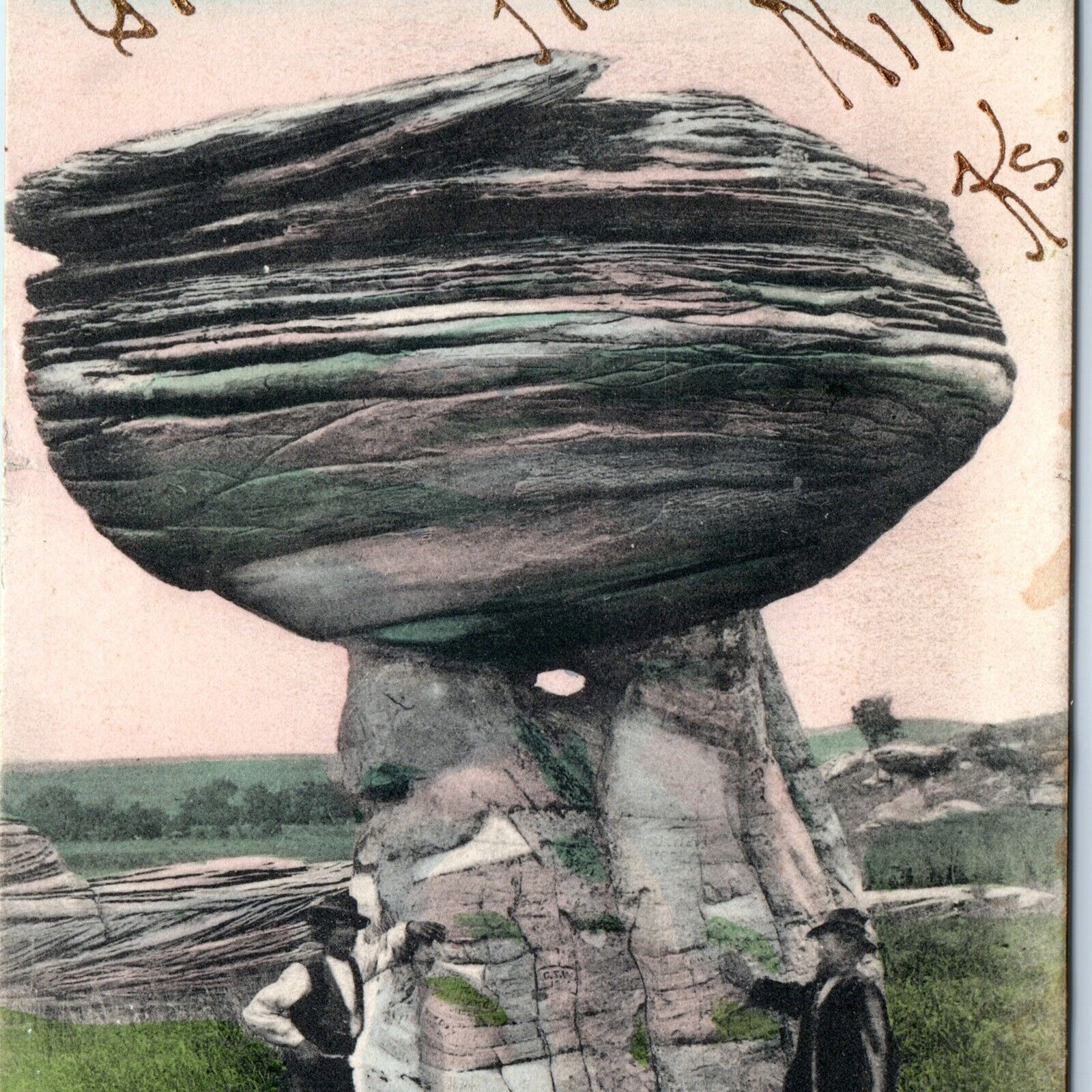 1909 Niles KS Greetings Hand Written Gilt Mushroom Rock Ellsworth ...