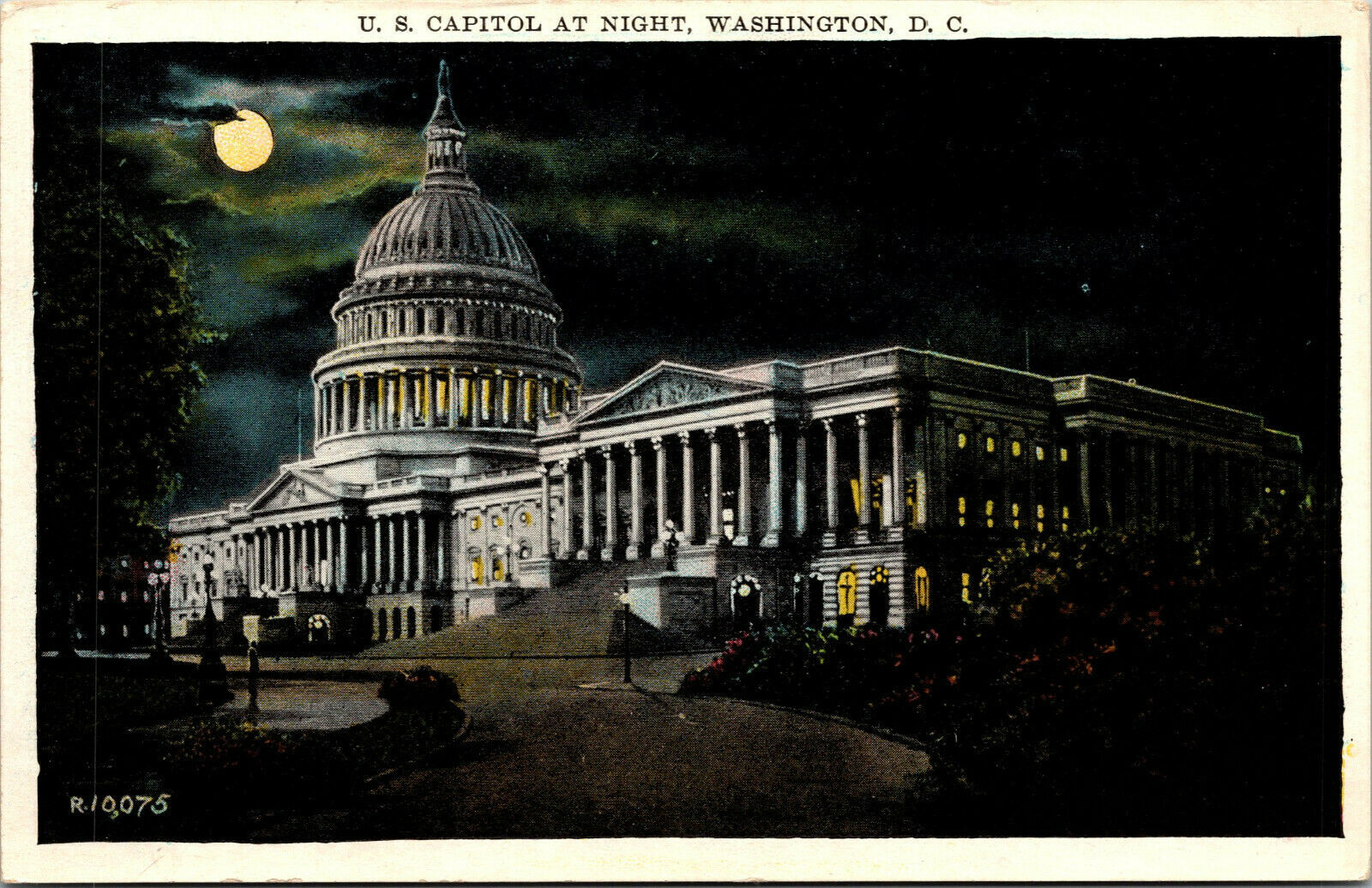Vtg 1920s US Capitol Building at Night Moonlight Washington DC Unused ...
