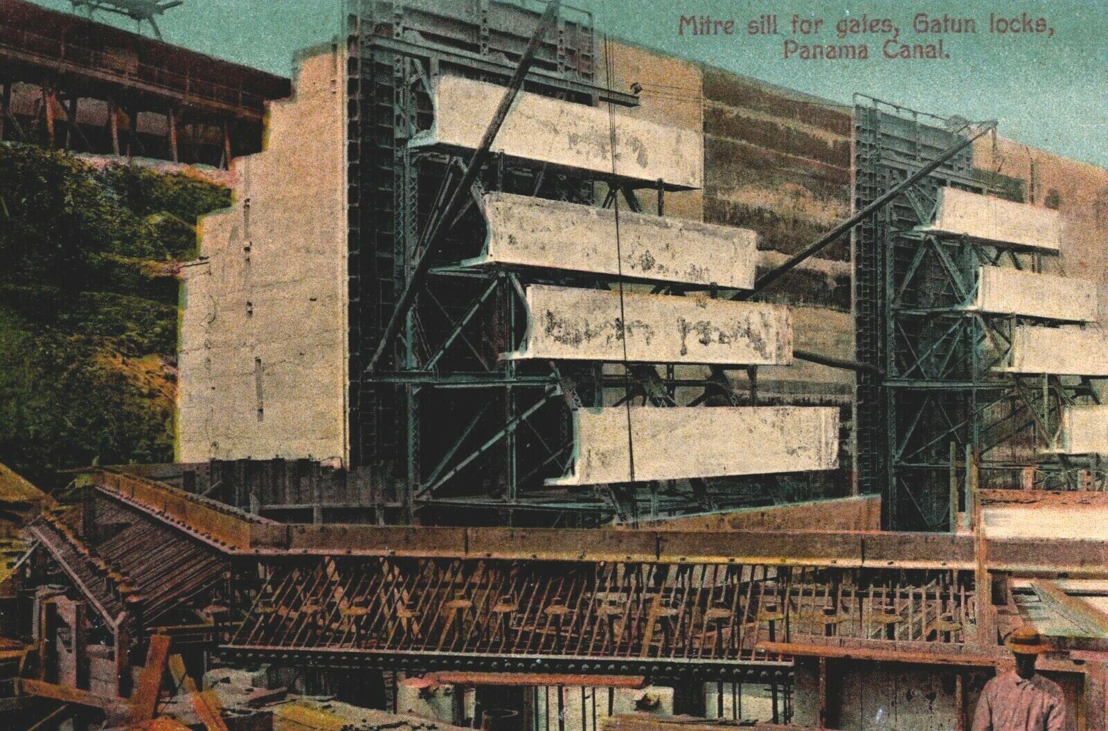 Panama Mitre sill for Gates Gatun Locks Panama Canal Vintage Postcard ...