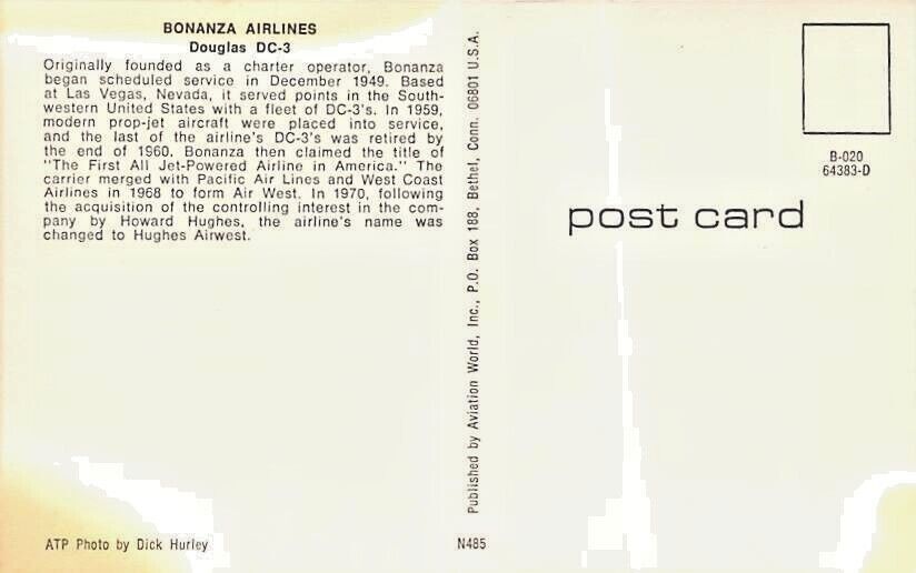 Airline Postcards Bonanza Airlines Douglas DC-3 | United States ...