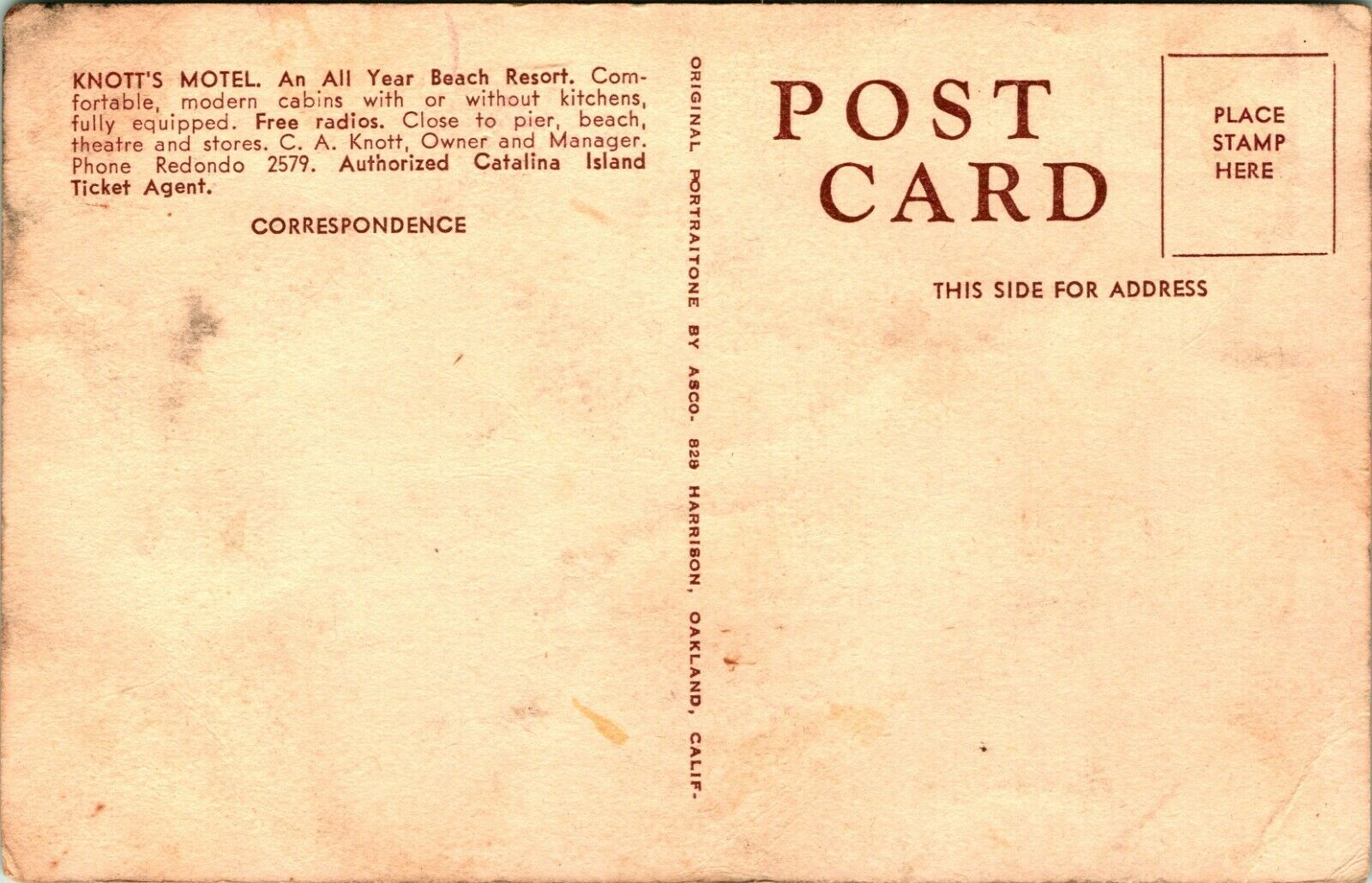 Vtg Tarjeta Postal C 1930s - Knott's Motel Hermosa Playa, California ...