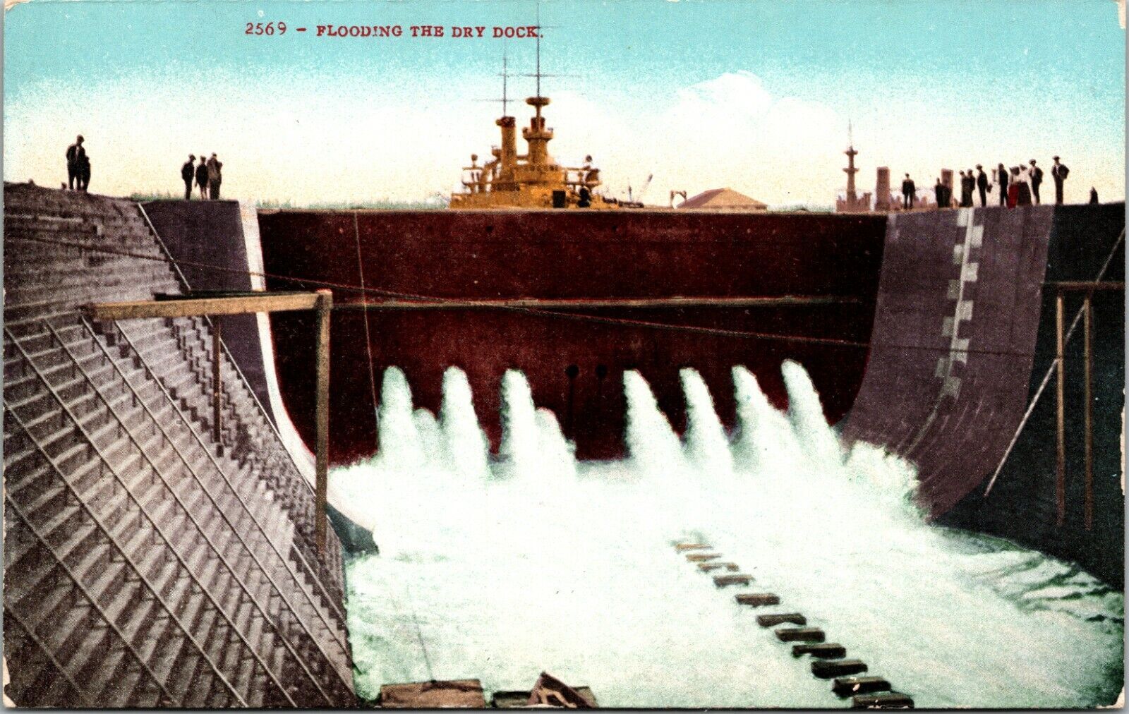Flooding the Dry Dock Navy Yard Battleship Postcard Edward H Mitchel DB ...