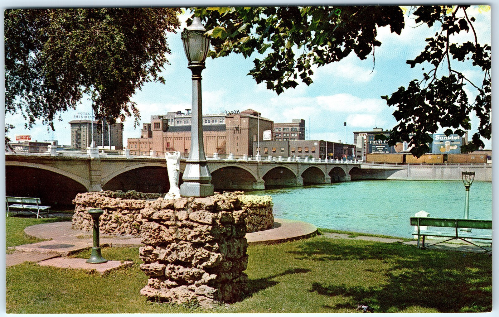c1960s Waterloo, IA 5th Street Bridge Cedar River Miller Park Sunkist ...