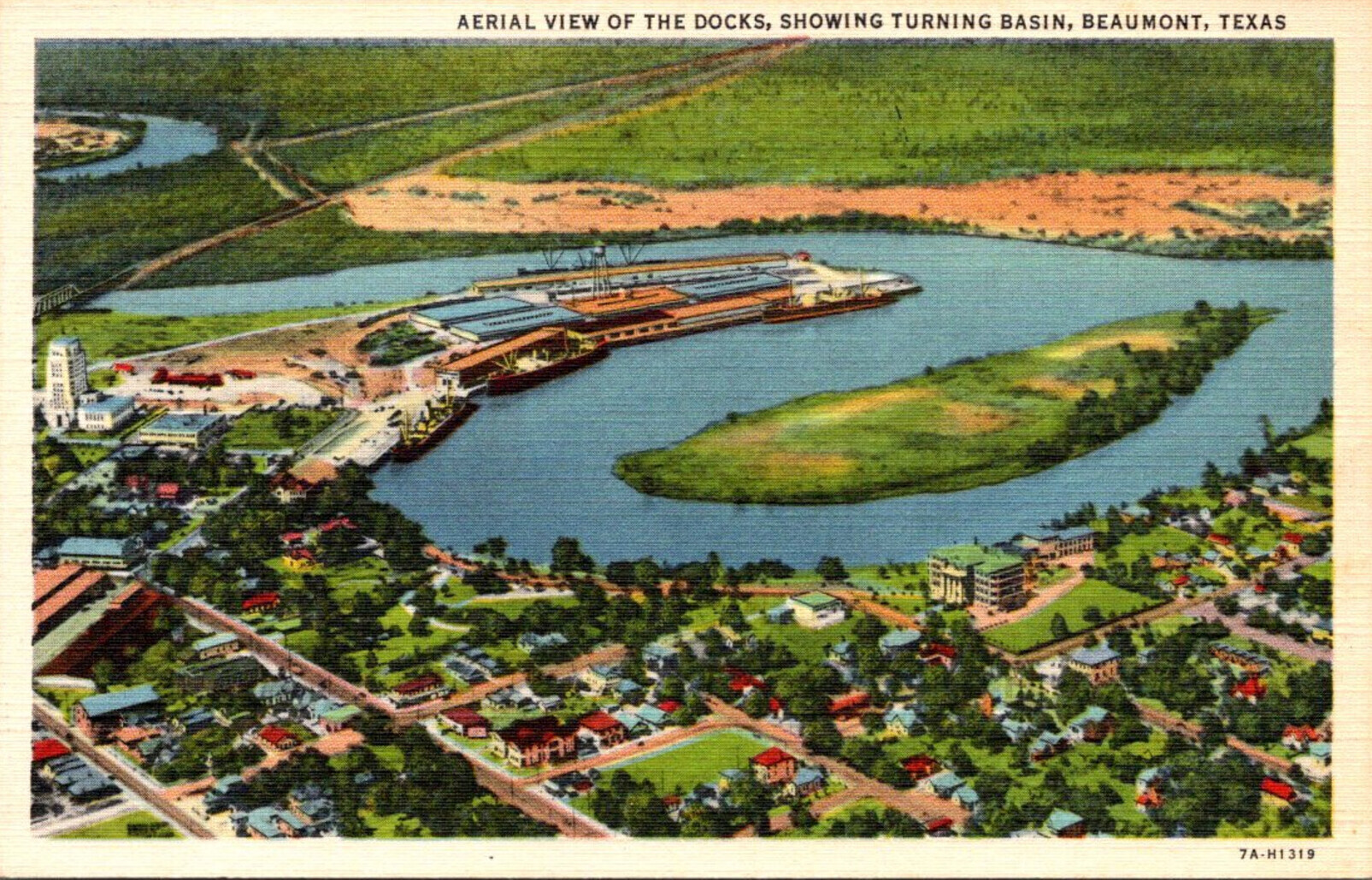 Texas Beaumont Aerial View Of The Docks Showing Turning Basin Curteich ...