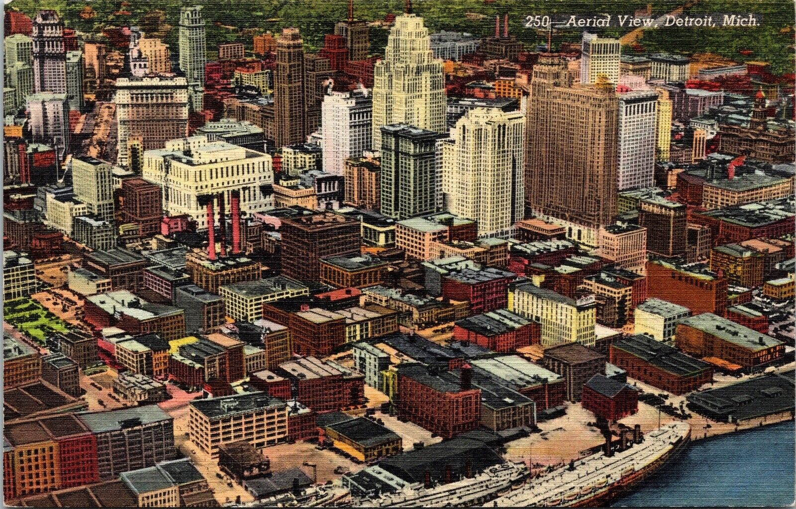 Detroit Scenic Birds Eye View Michigan City Skyline Ships River DB ...