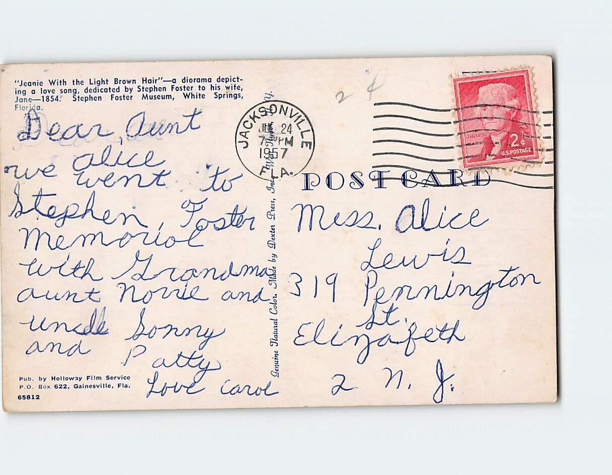 Postcard "Jeanie With the Light Brown Hair", Stephen Foster Museum ...