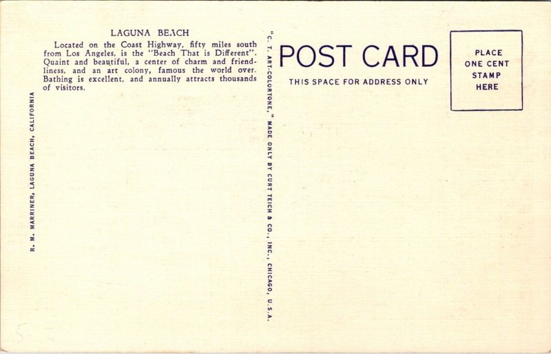 Linen Postcard Overview of The Beach and Boardwalk in Laguna Beach ...