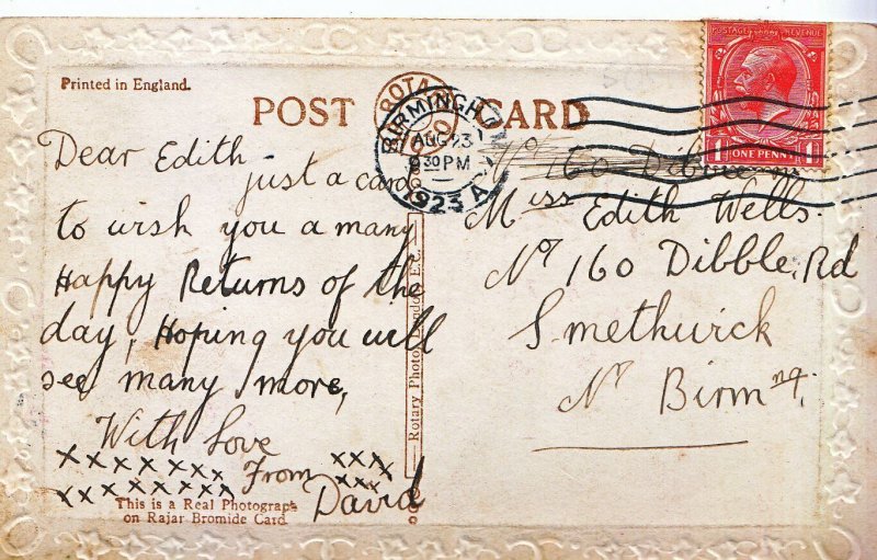 Genealogy Postcard - Family History - Wells - Smethwick - Birmingham ...