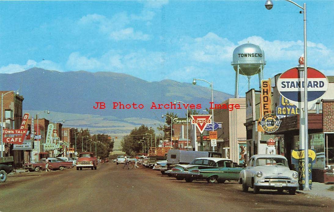 MT, Townsend, Montana, Street Scene, 50s Cars, Standard Sign, Lauretta ...
