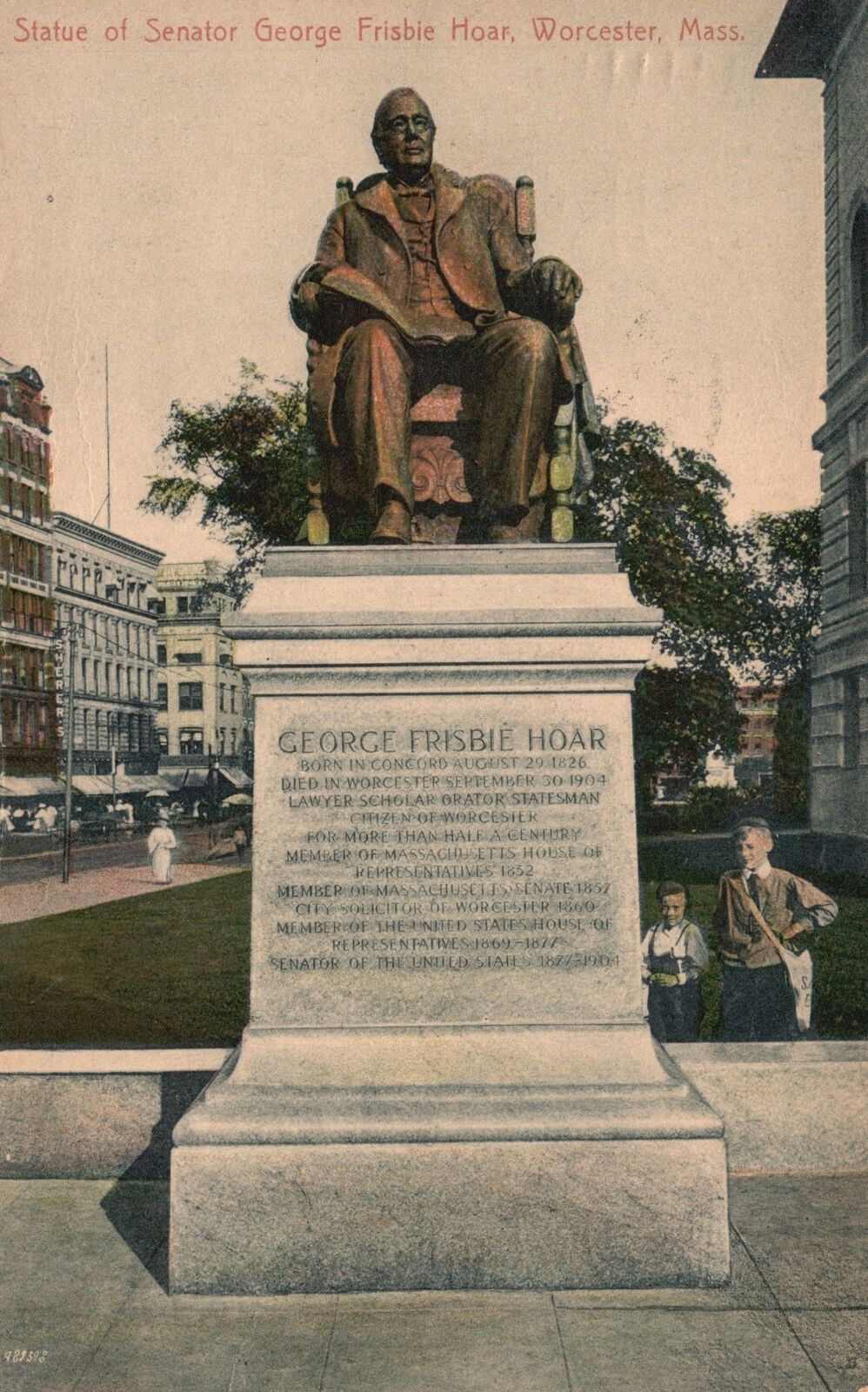 Vintage Postcard 1912 Statue of Senator George Frisbie Hoar Worcester ...