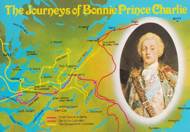 Journeys Of Bonnie Prince Charlie Scottish Jacobite Map Postcard ...