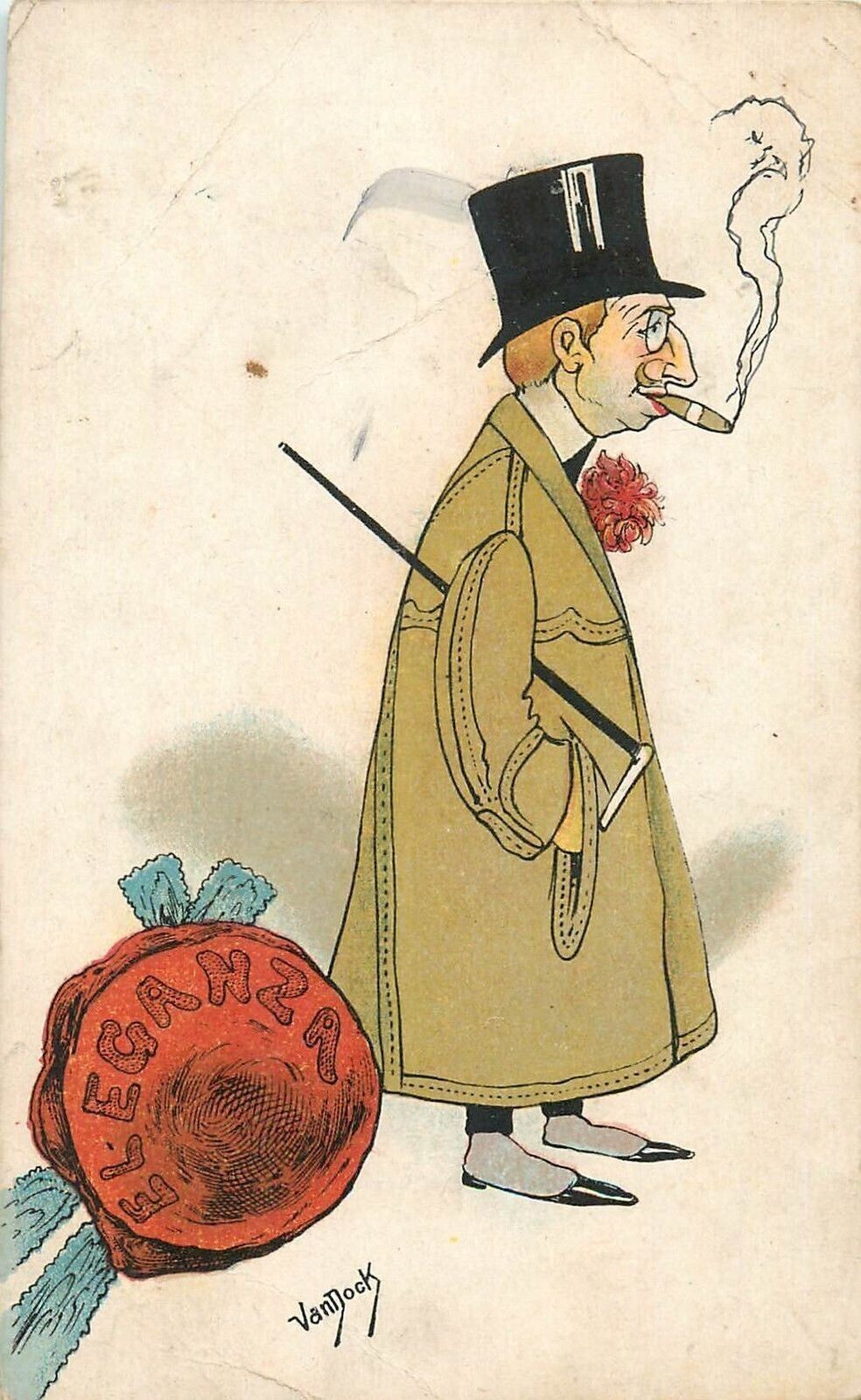 Early comic cigar smoking gentleman caricature " Eleganza " by Vandock ...