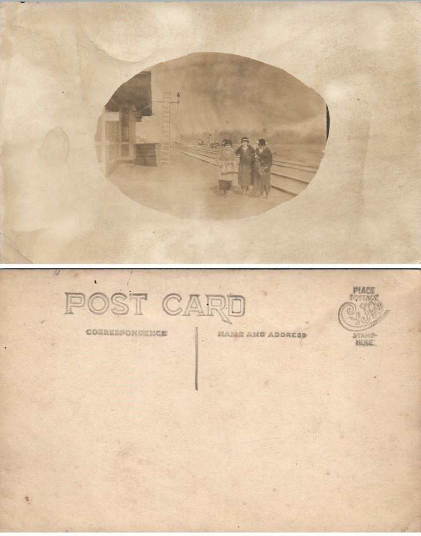 ANTIQUE RPPC REAL PHOTO POSTCARD - SCENE AT RAILROAD STATION railway ...