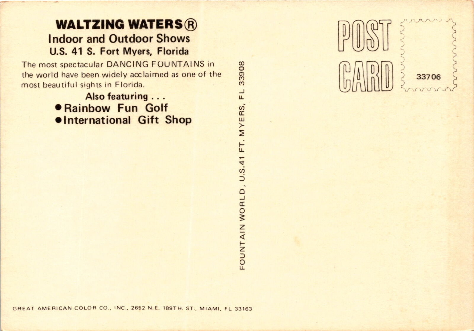Waltzing Waters, RAINBOW PALACE, WATER SHOWS, U.S. Postcard | United ...