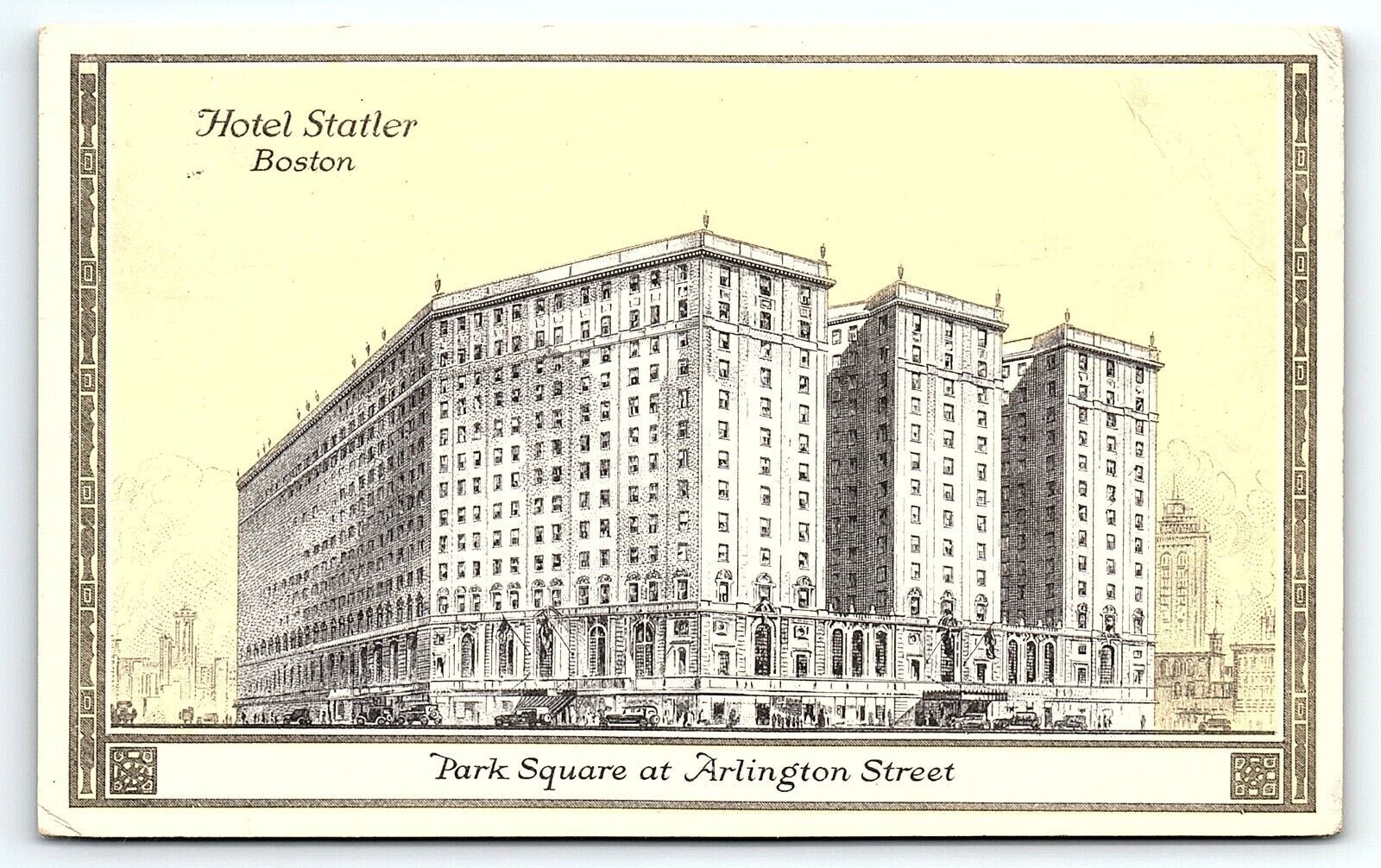 1930s Boston MA Hotel Statler Park Square Arlington ST Artist Postcard ...