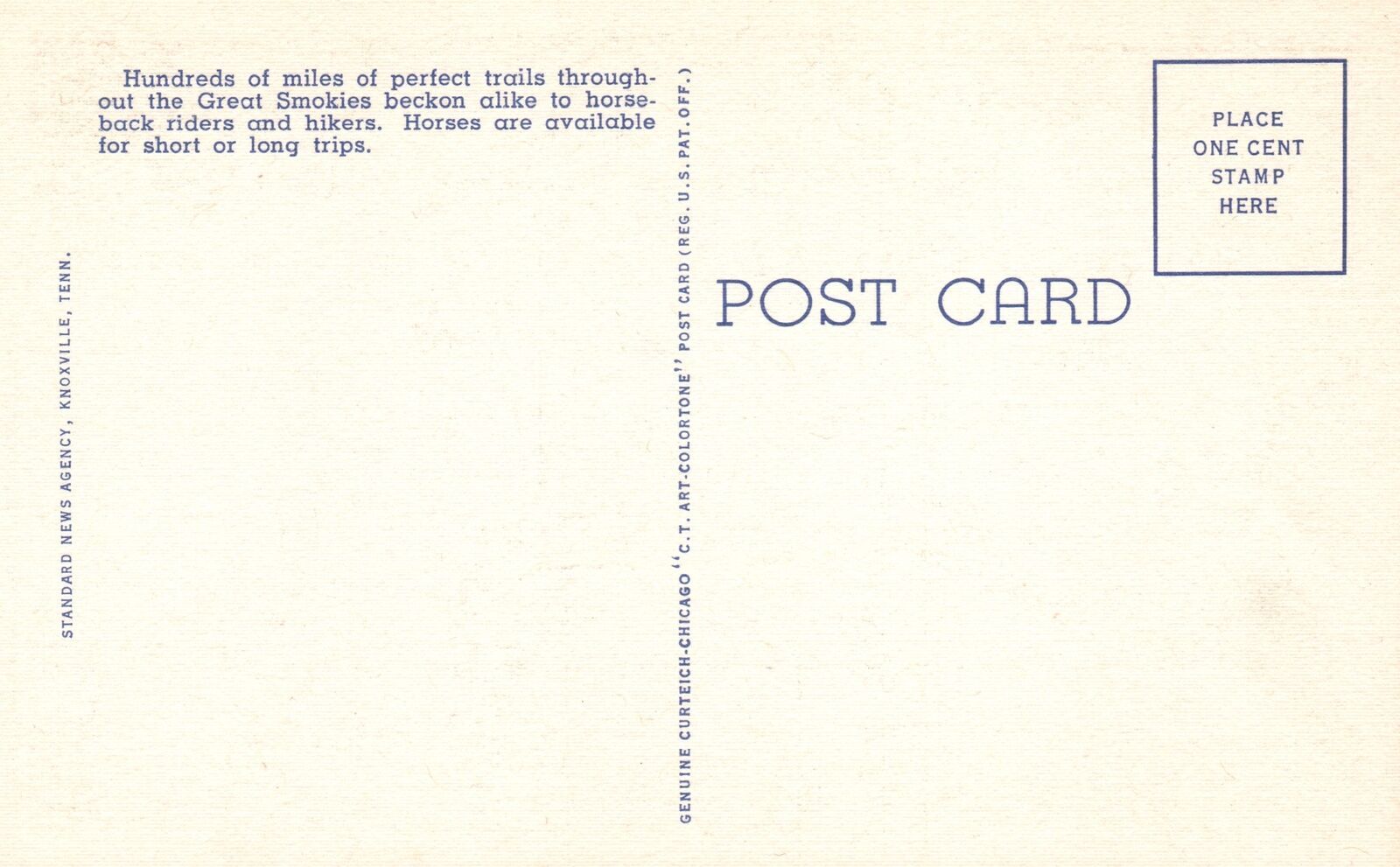 Vintage Postcard Horseback Riding On Bridle Trails Great Smoky ...