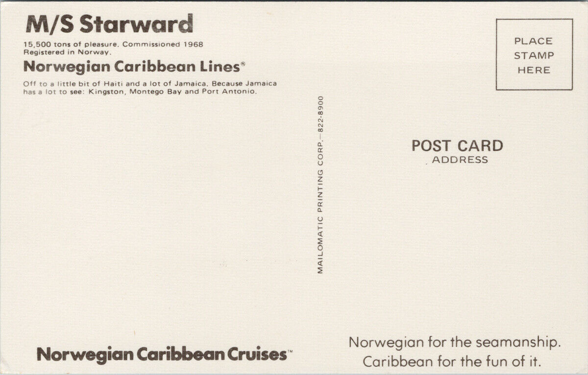 MS Starward Ship Norwegian Caribbean Lines Unused Postcard G91 | United ...