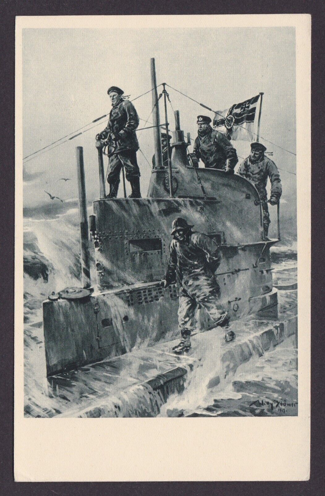 GERMANY 1917, Postcard, On the conning tower of a submarine, Willy ...