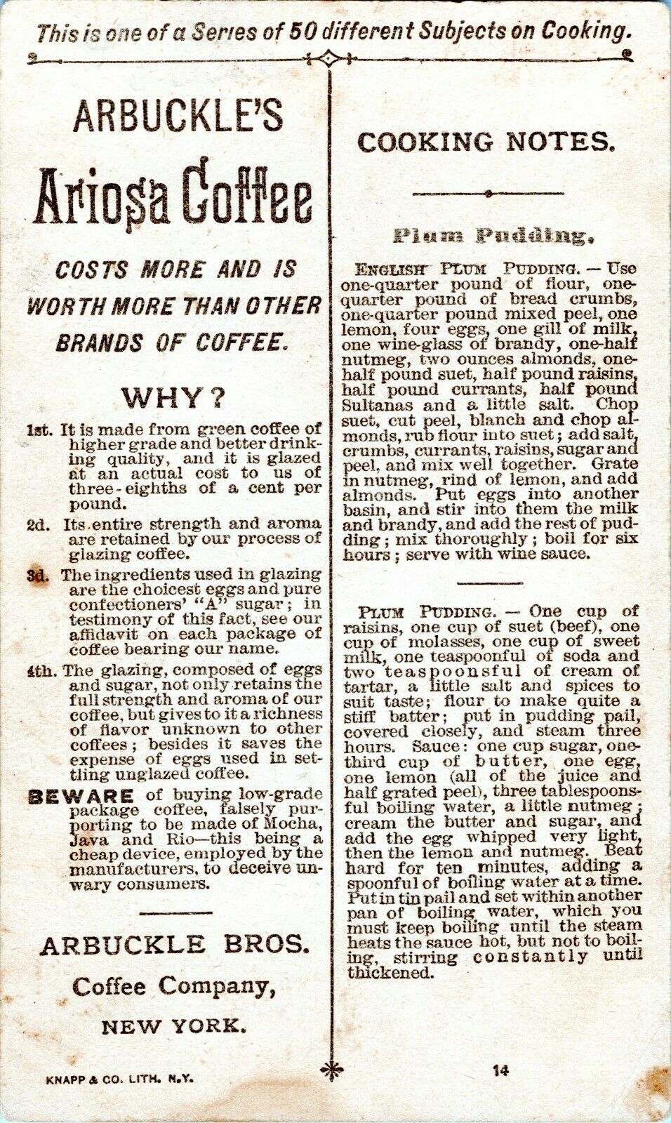 Arbuckles Ariosa Coffee Young Boy Chef Baker Victorian Trade Card 1889 ...