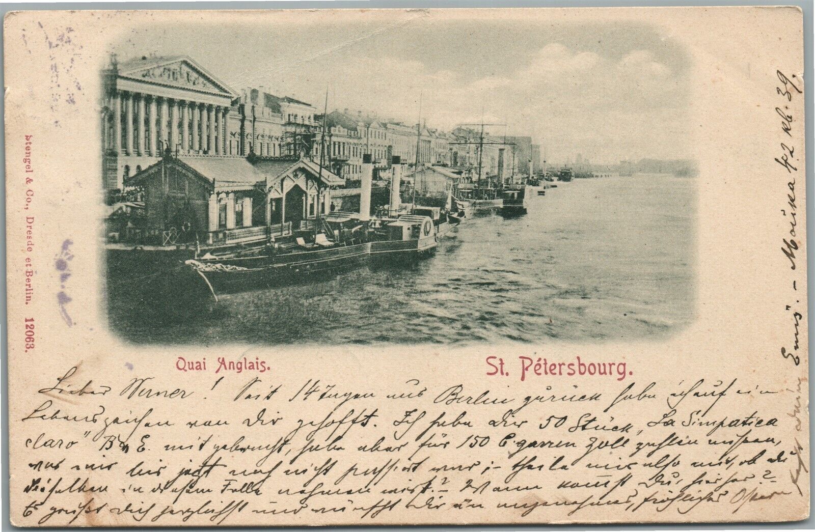 ST. Petersburg Russia English Docks Antique Postcard W/ Imperial Stamps ...