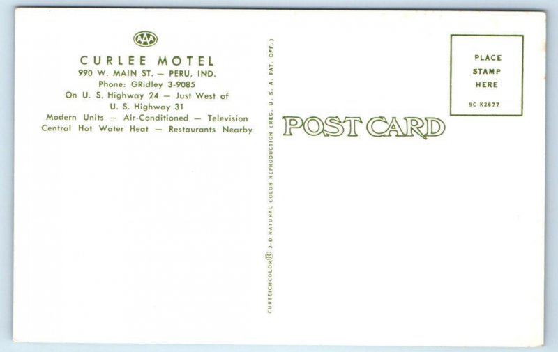 PERU, Indiana IN ~ Roadside CURLEE MOTEL ca 1950s Miami County Postcard ...