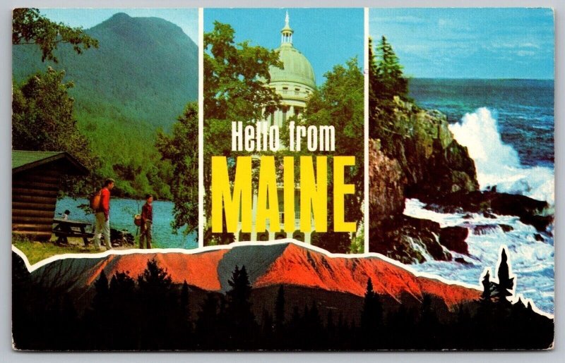 Hello Maine Multi View Scenic New England Landmarks Chrome UNP Postcard ...
