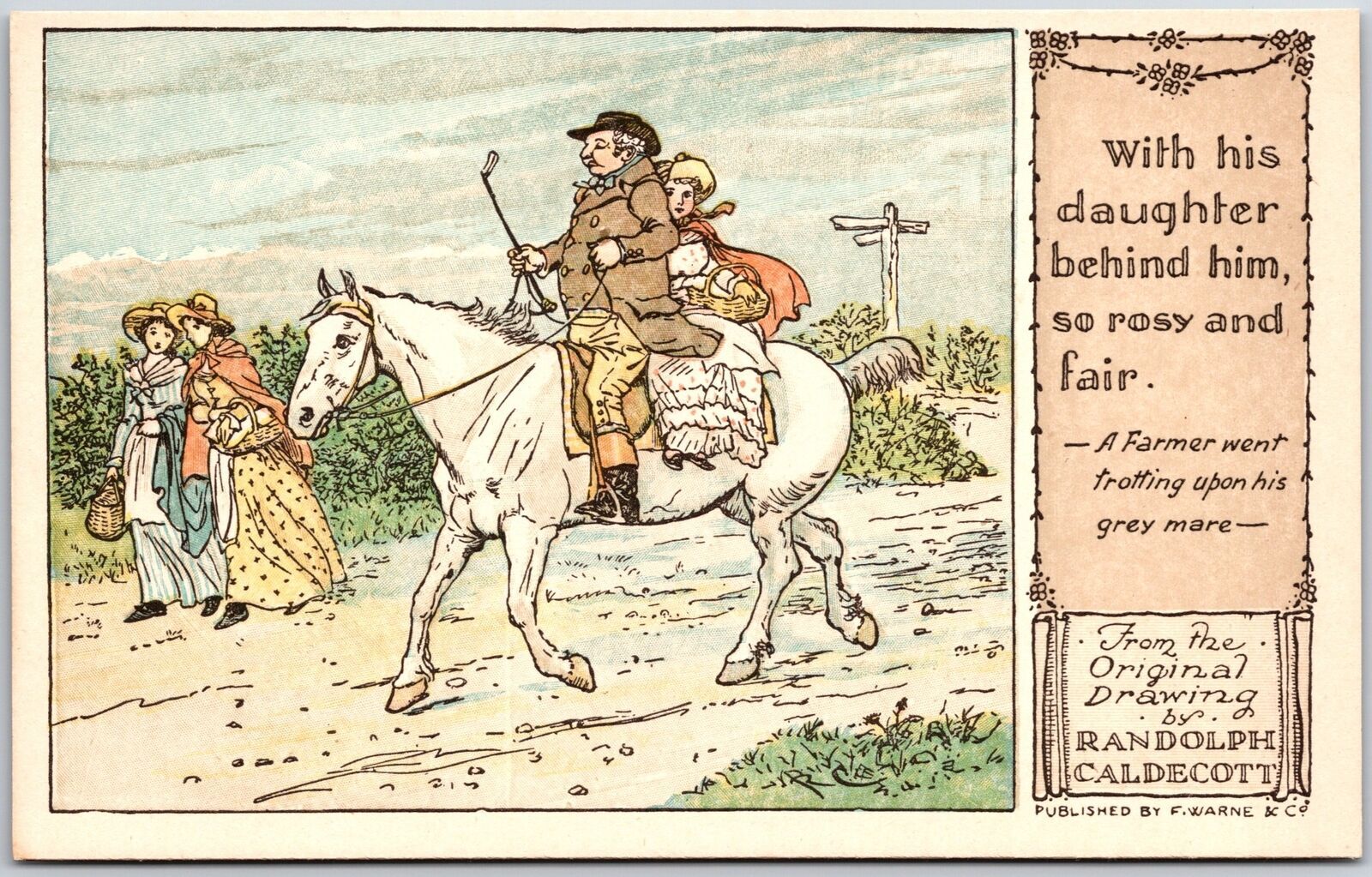 Farmer And His Daughter Horse Back Riding Randolph Caldecott Drawing ...