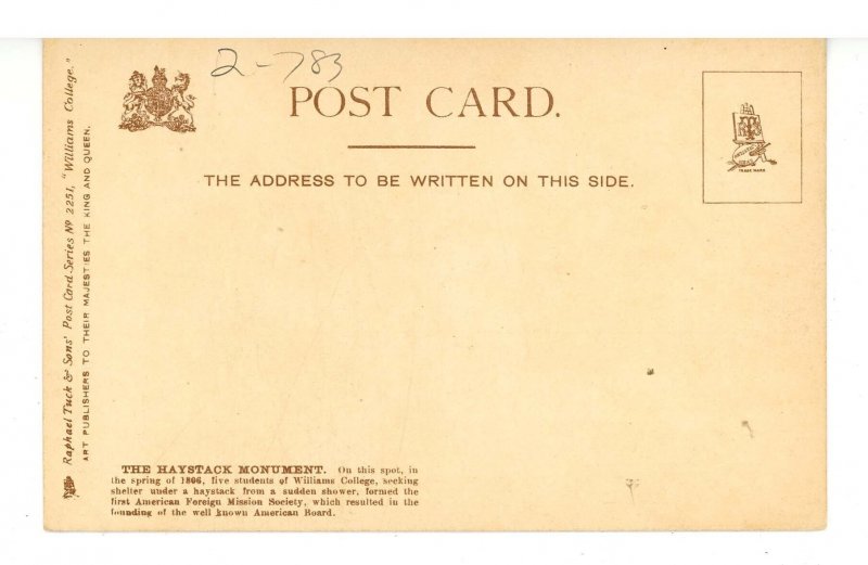 MA - Williamstown. The Haystack Monument, Mission Park (Tuck Series ...