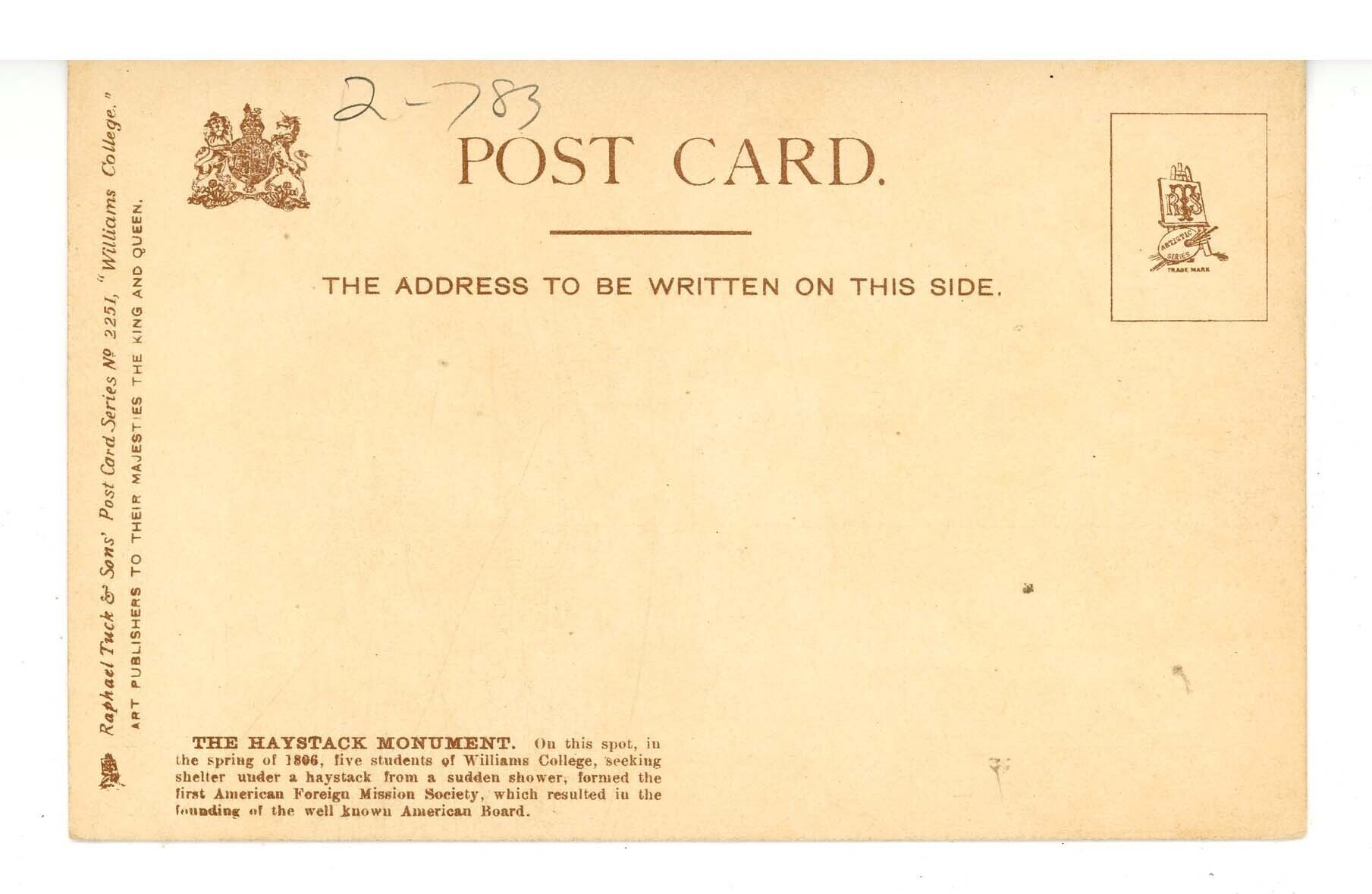 MA - Williamstown. The Haystack Monument, Mission Park (Tuck Series ...