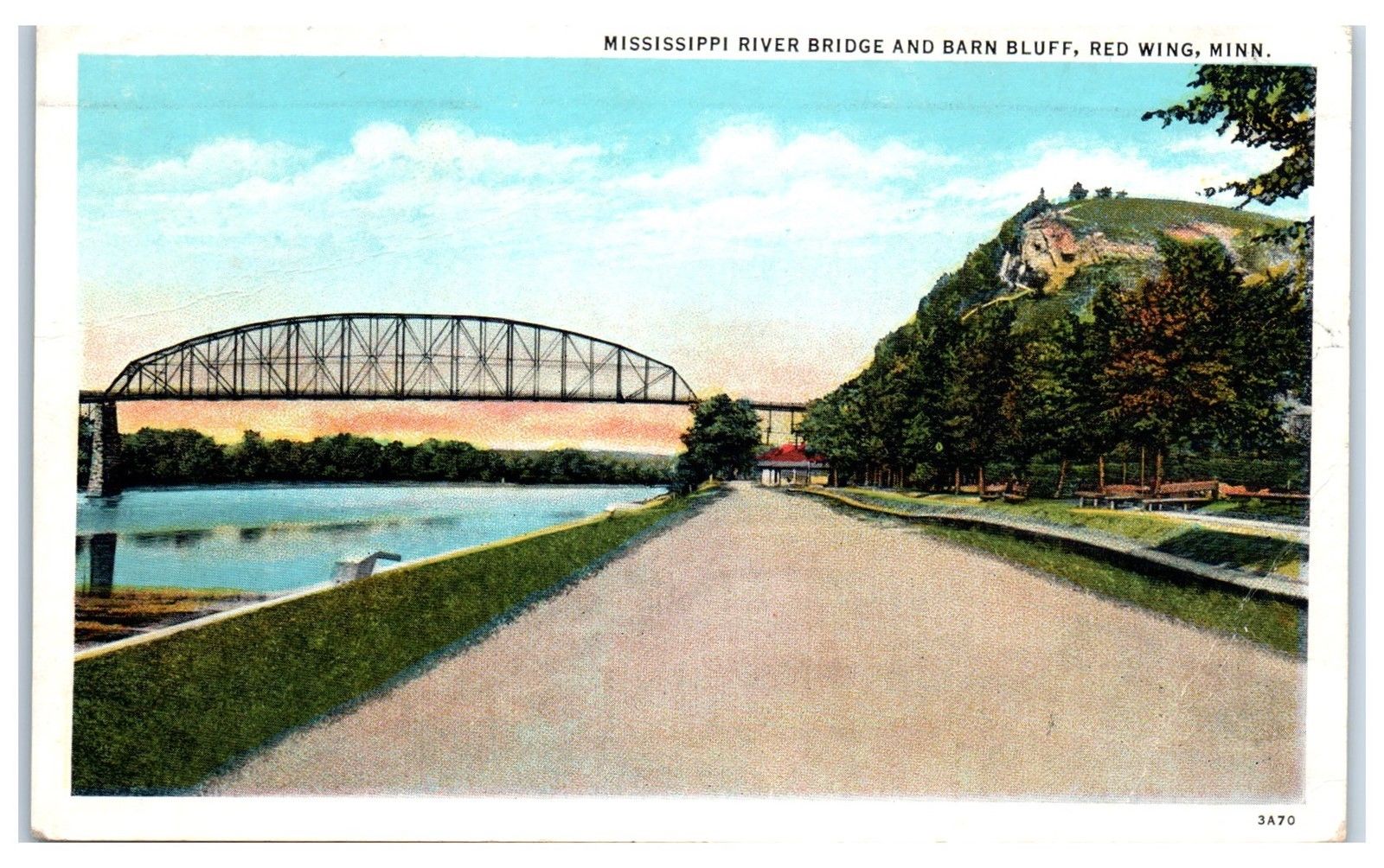 1930s Mississippi River Bridge and Barn Bluff, Red Wing, MN Postcard ...