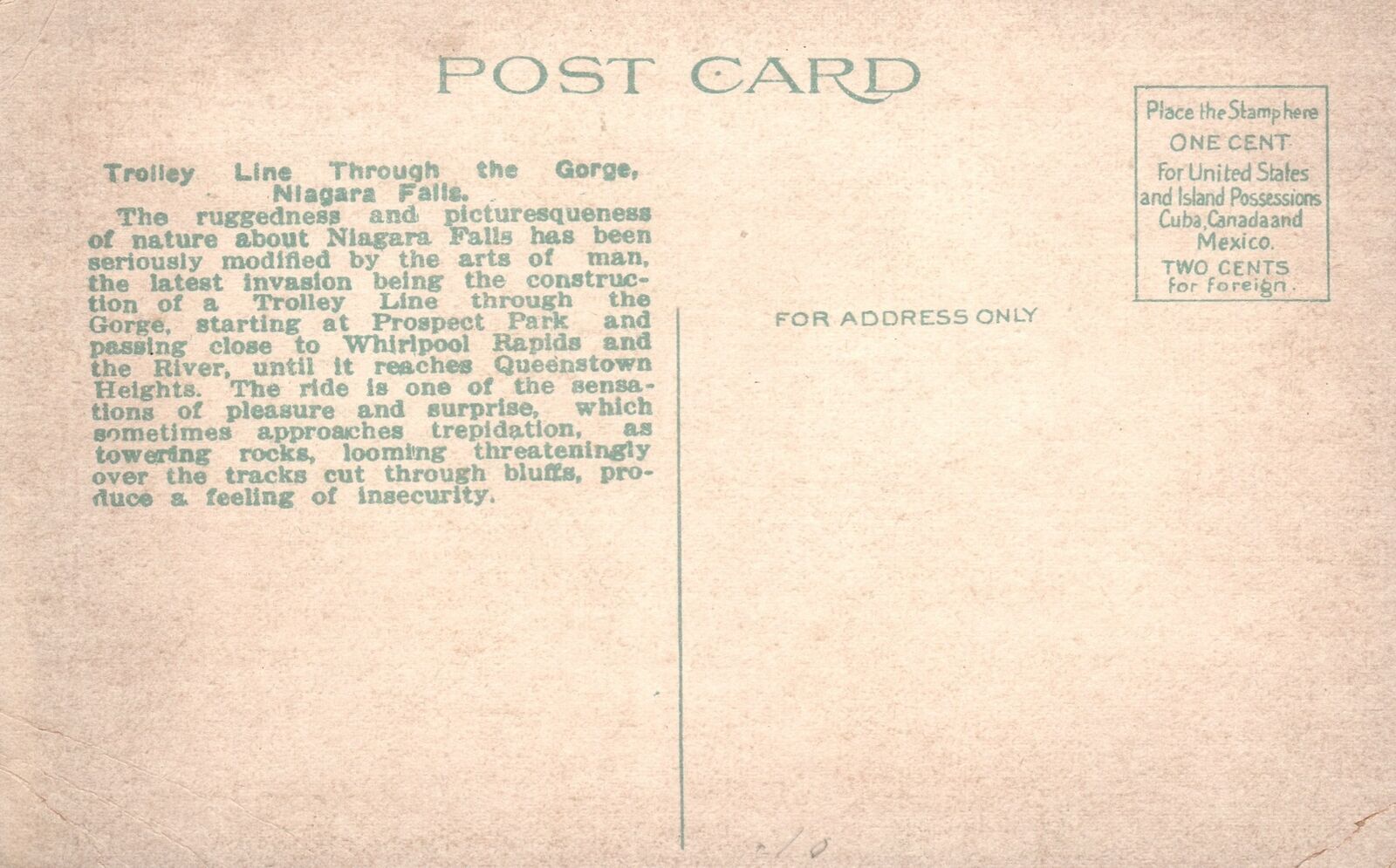 Vintage Postcard Trolley Line through the Gorge Hand Colored Niagara ...