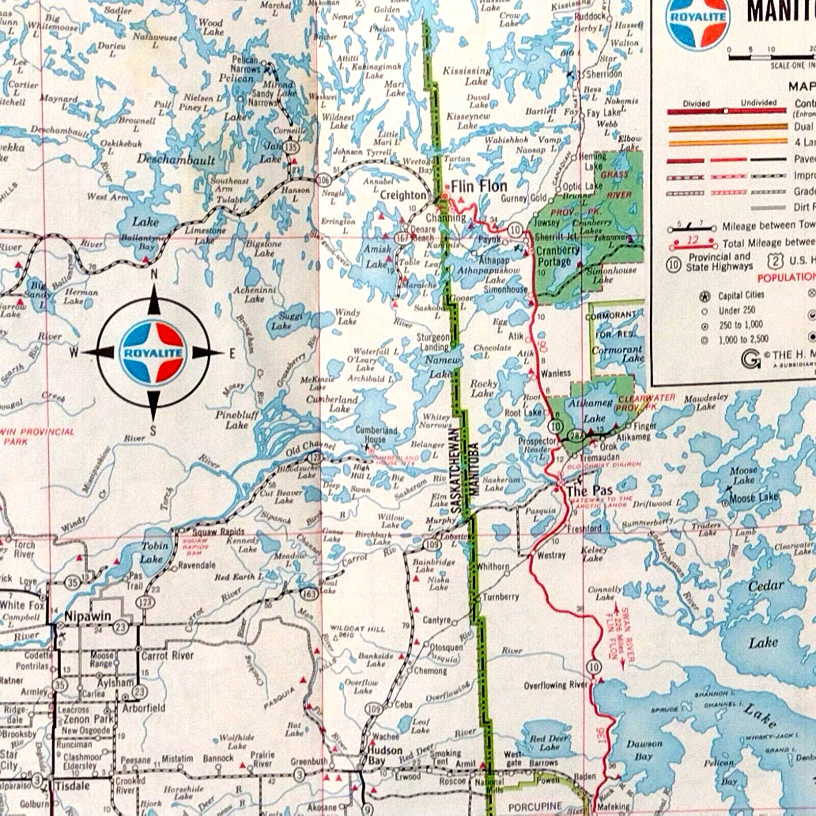 1967 Manitoba Saskatchewan Road Map Royalite Oil Company Advertising ...