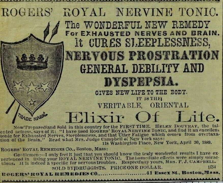 Vintage Victorian Print Ad Rogers' Royal Nervine Tonic Elixir Of Lite ...