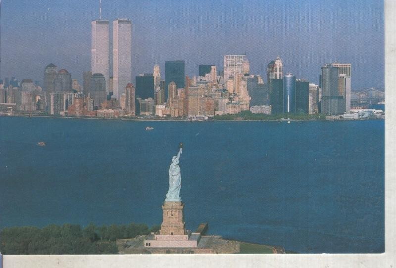 Postal 016227: Nueva York con la Estatua de la Libertad y Las torres ...