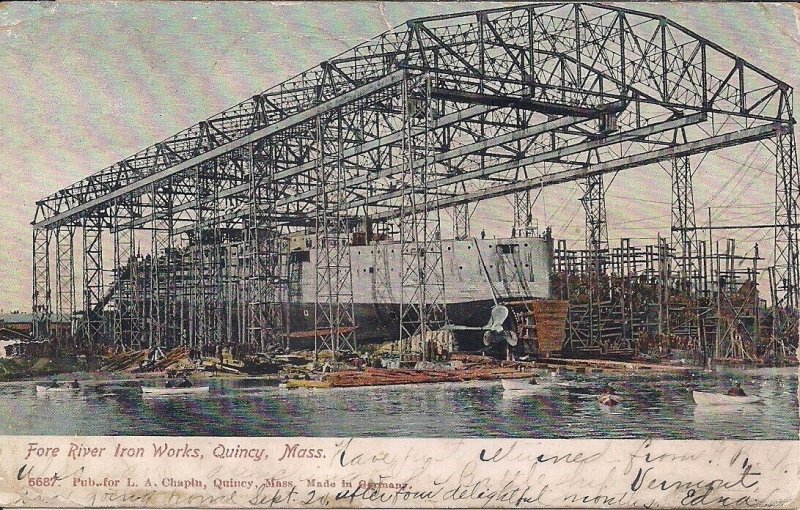 Quincy MA, Fore River Iron Works, 1905 Ship Yard, Battleship Being ...