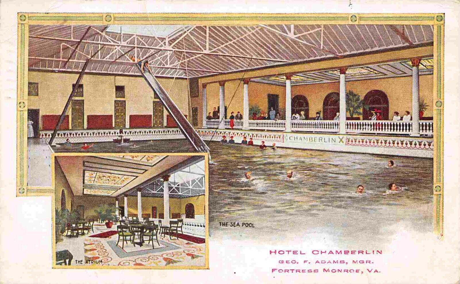 Hotel Chamberlin Sea Swimming Pool Interior Fort Monroe Virginia 1916 ...