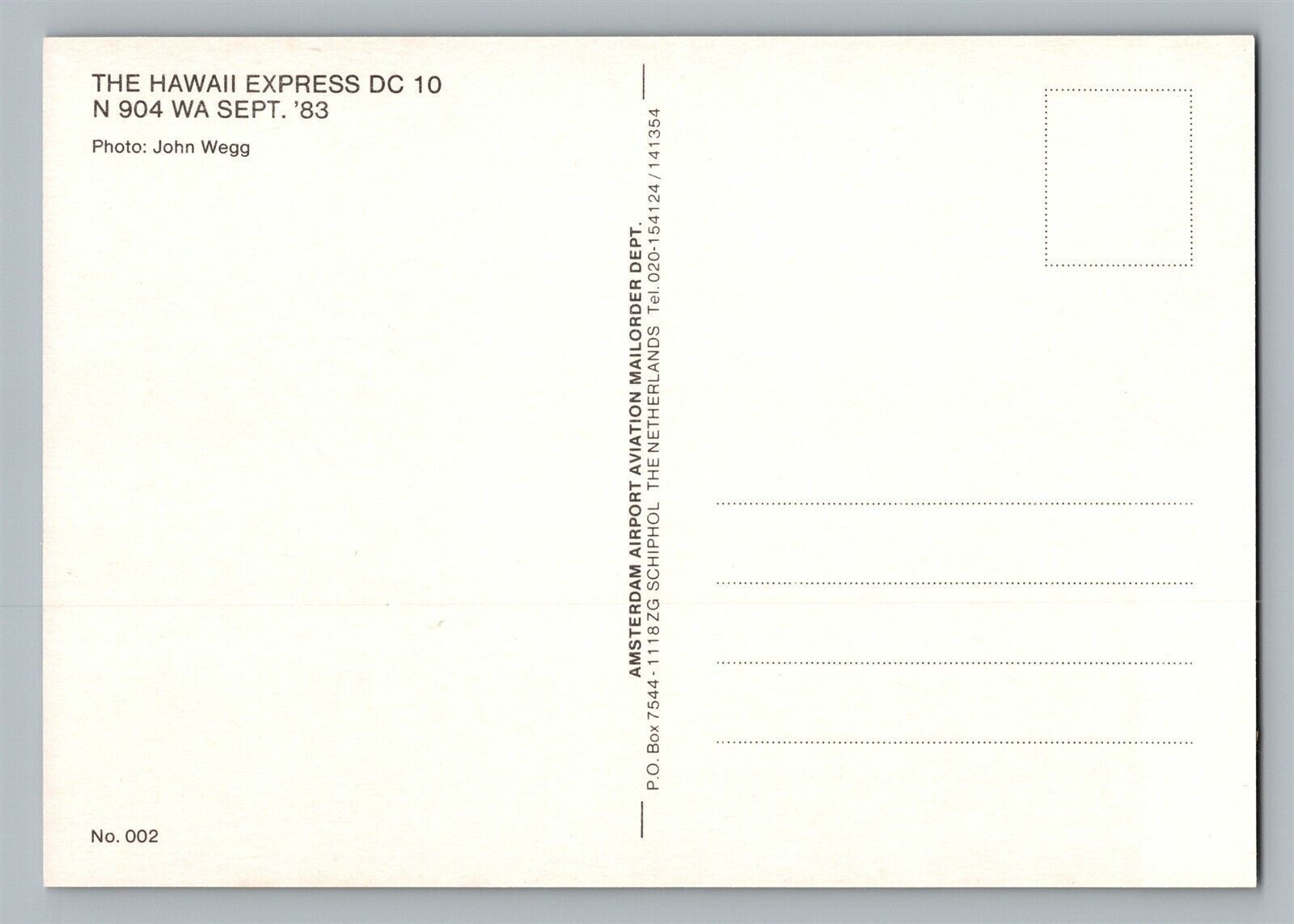 Aviation Airplane Postcard The Hawaii Express Airlines Douglas DC-10 ...