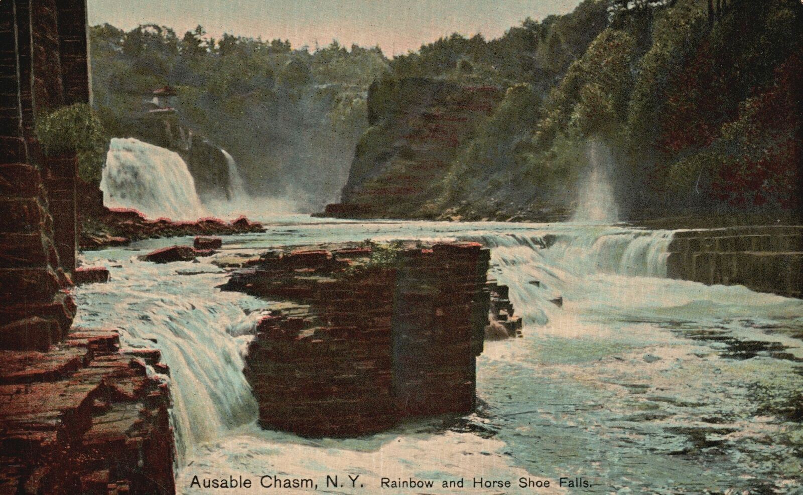 Vintage Postcard 1910's Rainbow & Horse Shoe Falls Ausable Chasm New ...