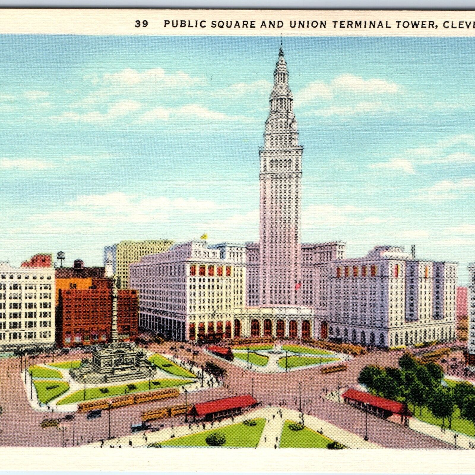 1932 Cleveland, OH Downtown Birds Eye Public Square Union Terminal ...