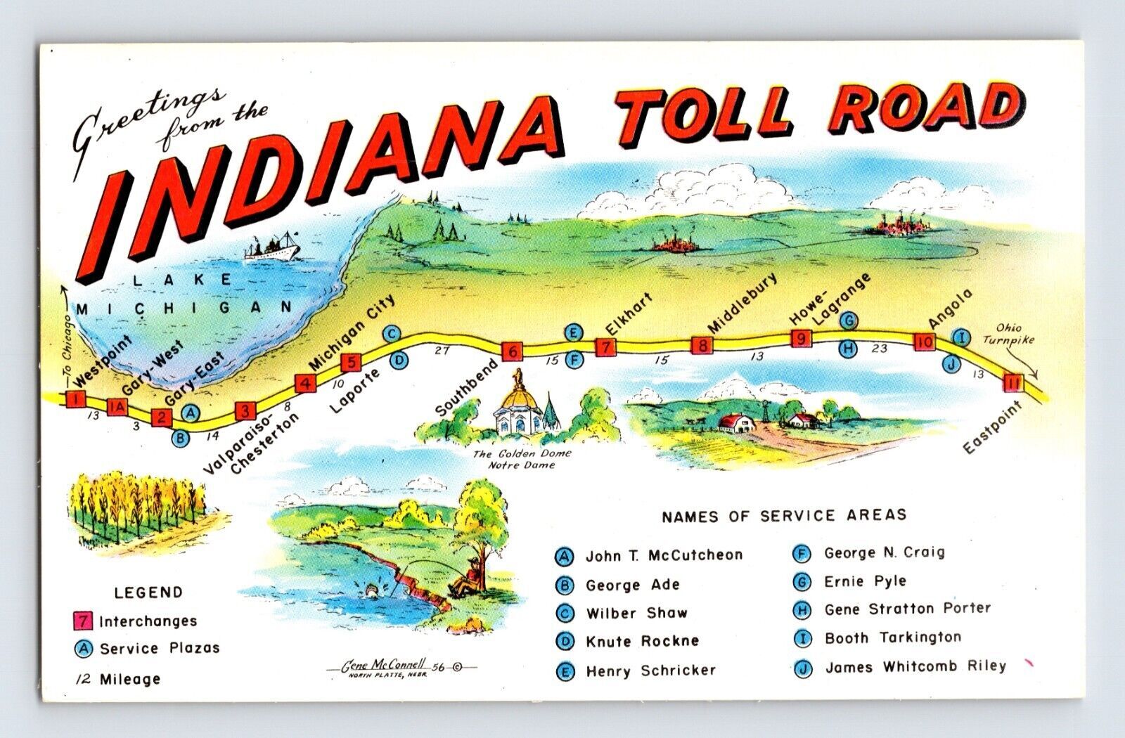 Postcard Indiana IN Toll Road Map Highway 1960s Unposted Chrome ...