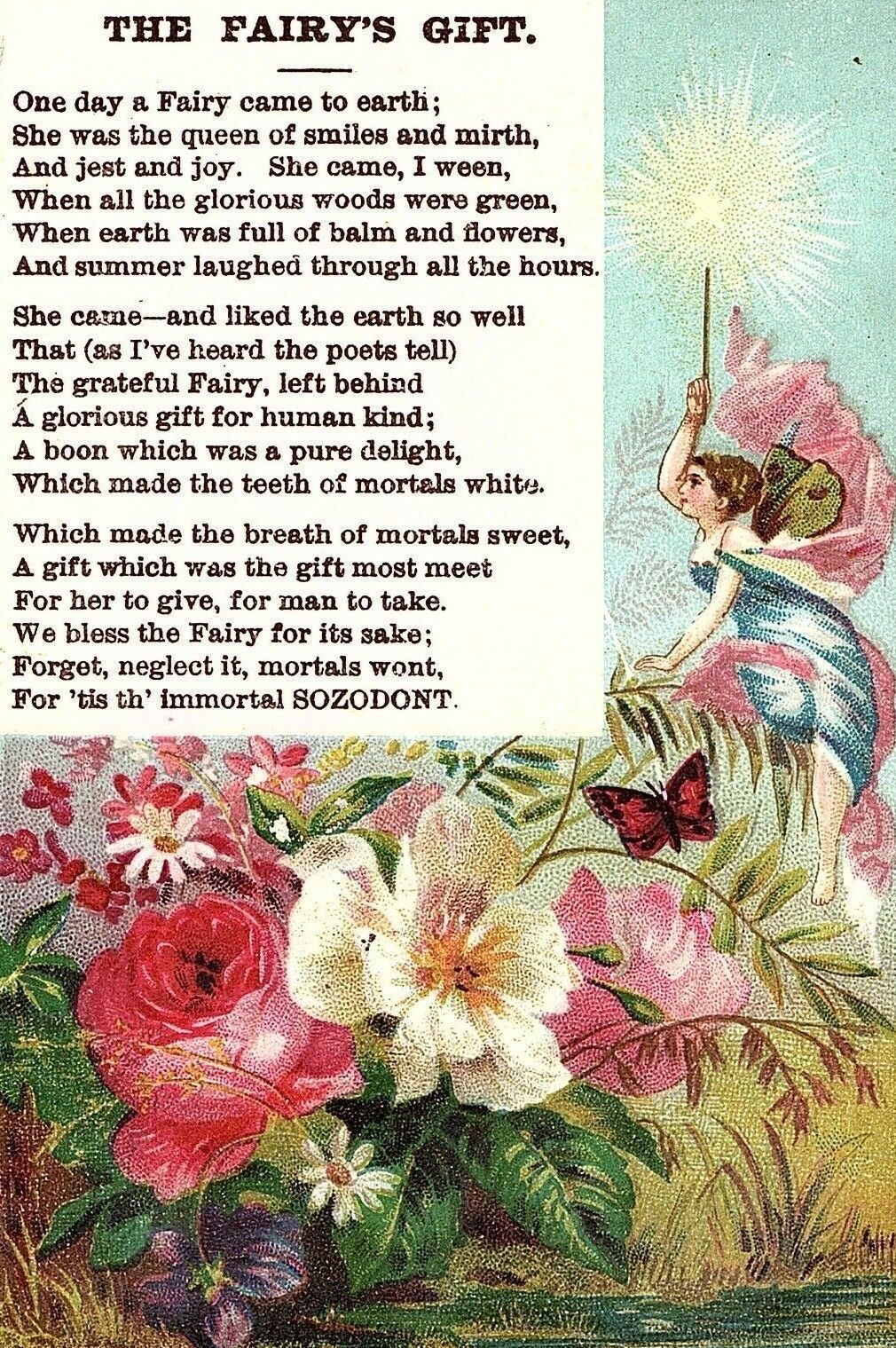 1880's Fairy Fantasy Poem Sozodont Quack Medicine Victorian Trade Card ...