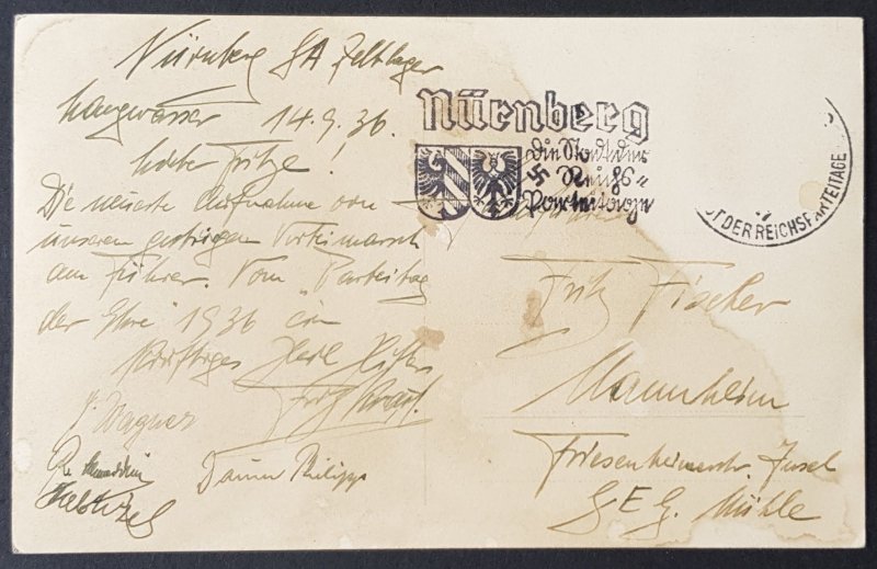 Germany Third 3rd Reich Original Postcard 1936 Nurnberg Rally Hitler in ...