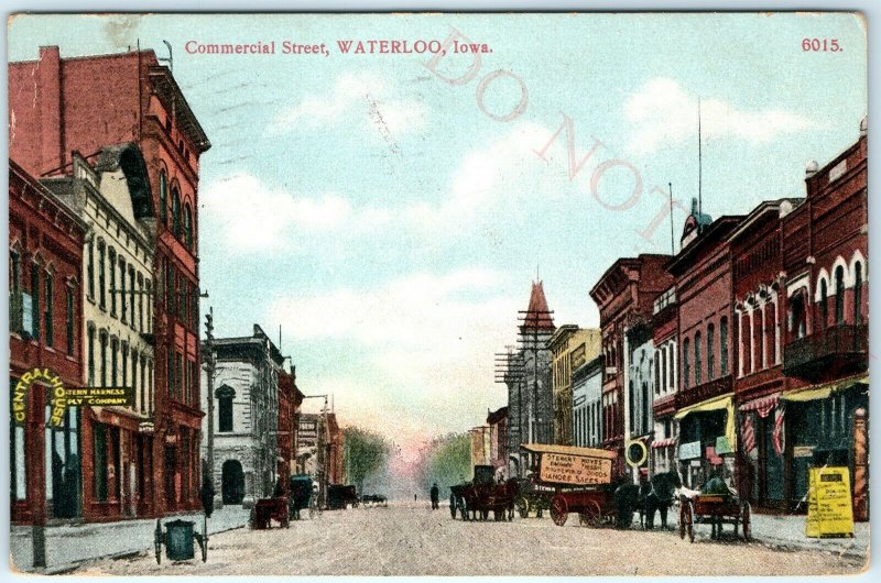 1909 Waterloo, IA Commercial St. Downtown Litho Photo Postcard Main ...