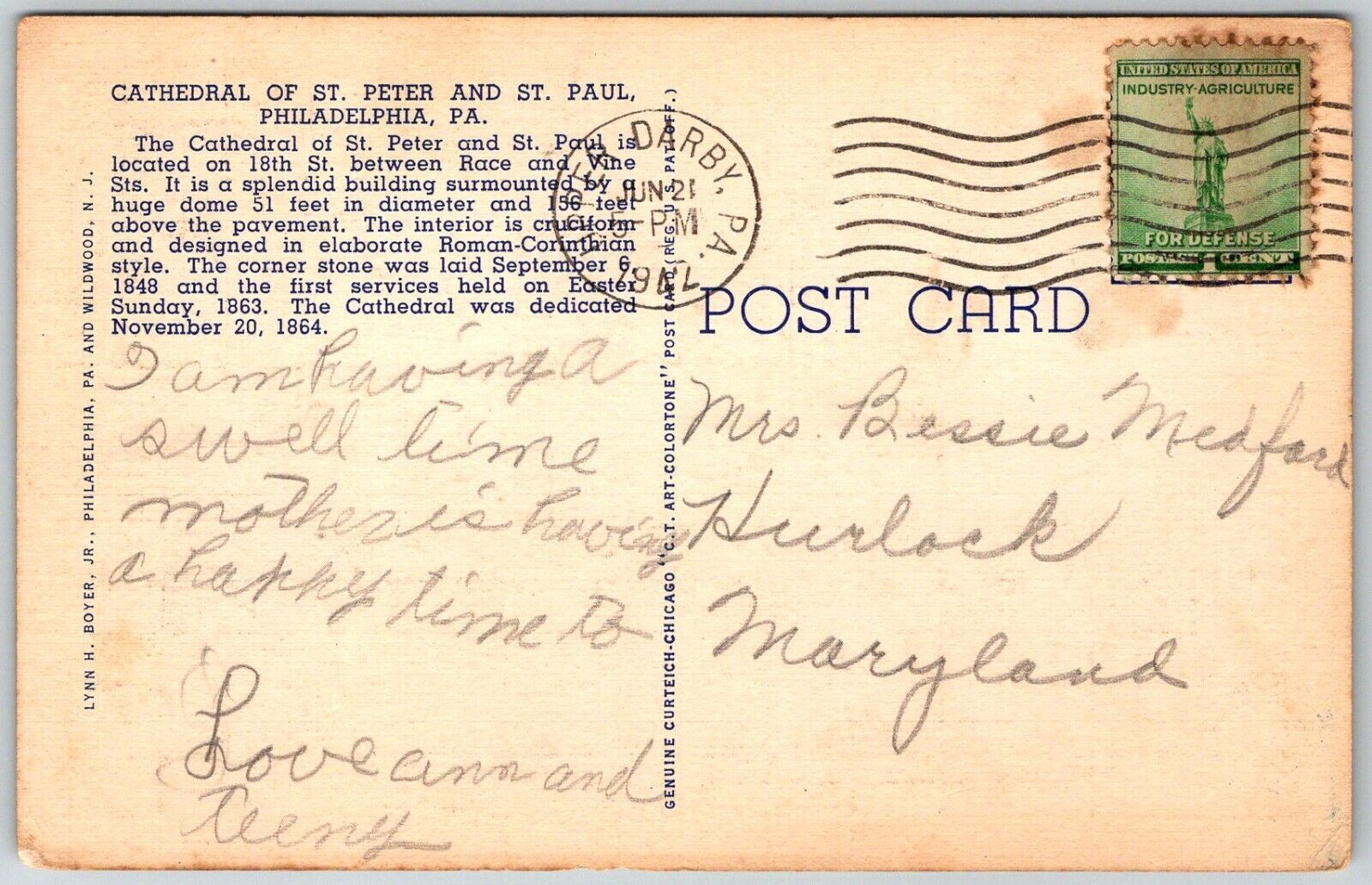 Philadelphia Pennsylvania 1942 Postcard St. Peter's And St. Paul's ...