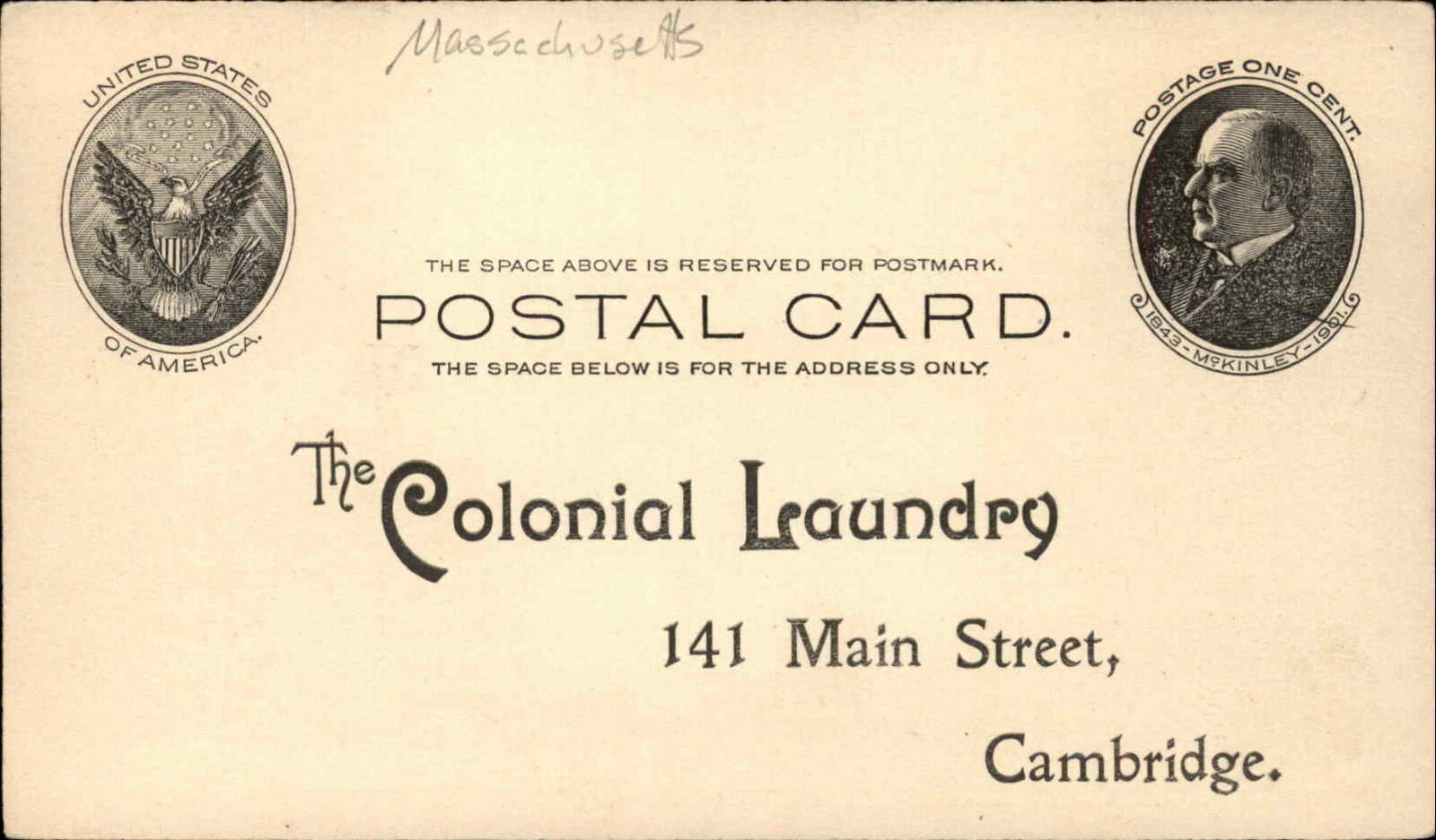 Antique Postal Card Cambridge Mass MA Colonial Laundry AD ADVERTISING ...